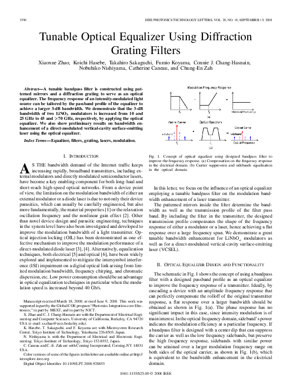 (PDF) Tunable optical equalizer using diffraction grating filters