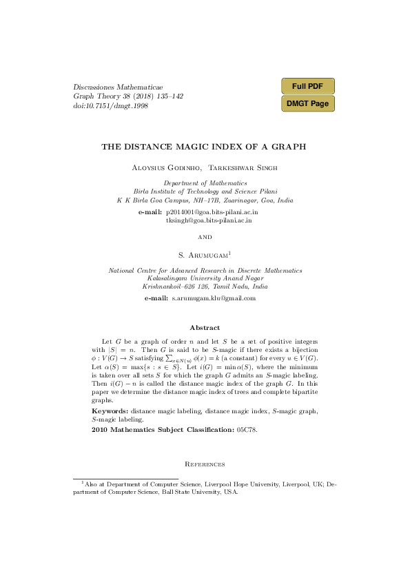 (PDF) The distance magic index od a graph