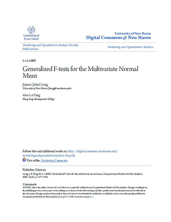 (PDF) Generalized F-tests for the multivariate normal mean