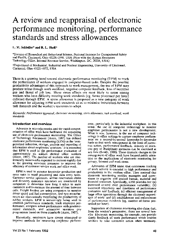 (PDF) A review and reappraisal of electronic performance monitoring ...
