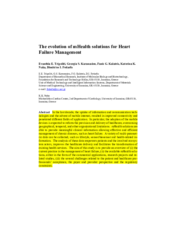 (PDF) The Evolution of mHealth Solutions for Heart Failure Management