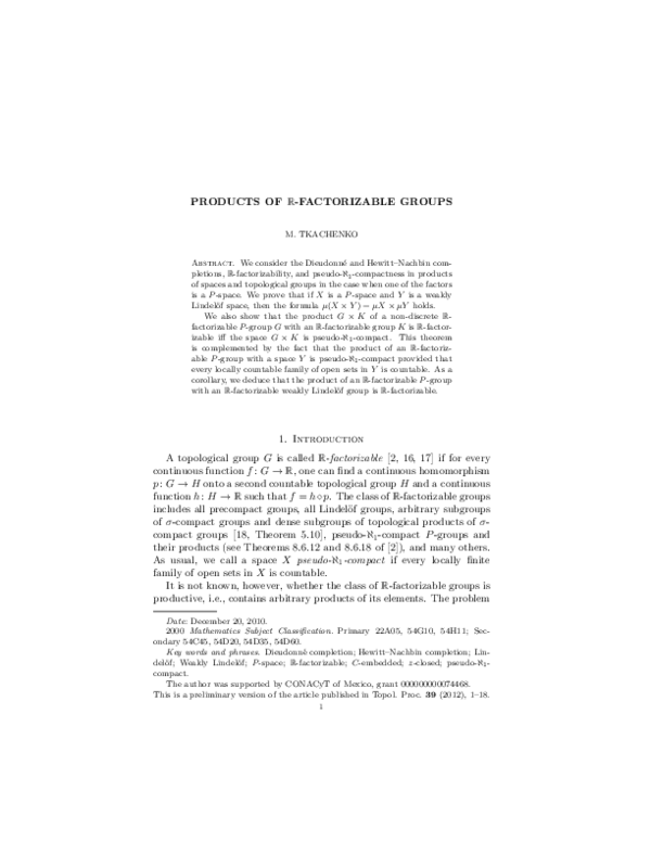 (PDF) Products of R-factorizable groups