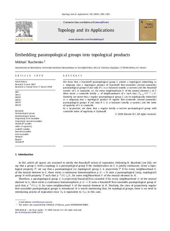 (PDF) Embedding paratopological groups into topological products