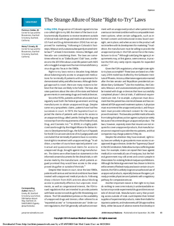 (PDF) The strange allure of state "right-to-try" laws