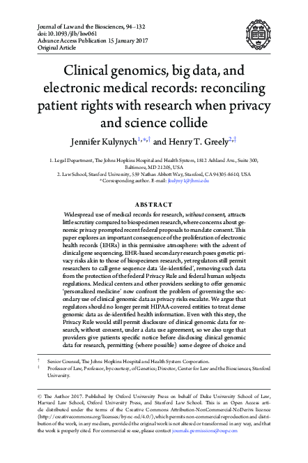 (PDF) Clinical genomics, big data, and electronic medical records ...