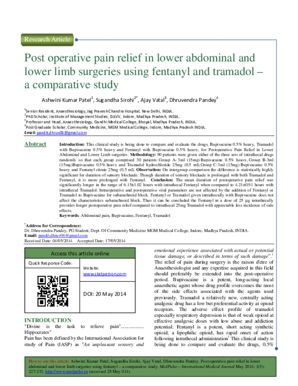 (PDF) Post operative pain relief in lower abdominal and lower limb ...