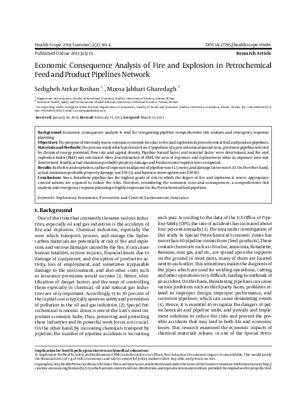 (PDF) Economic Consequence Analysis of Fire and Explosion in Petrochemical Feed and Product ...