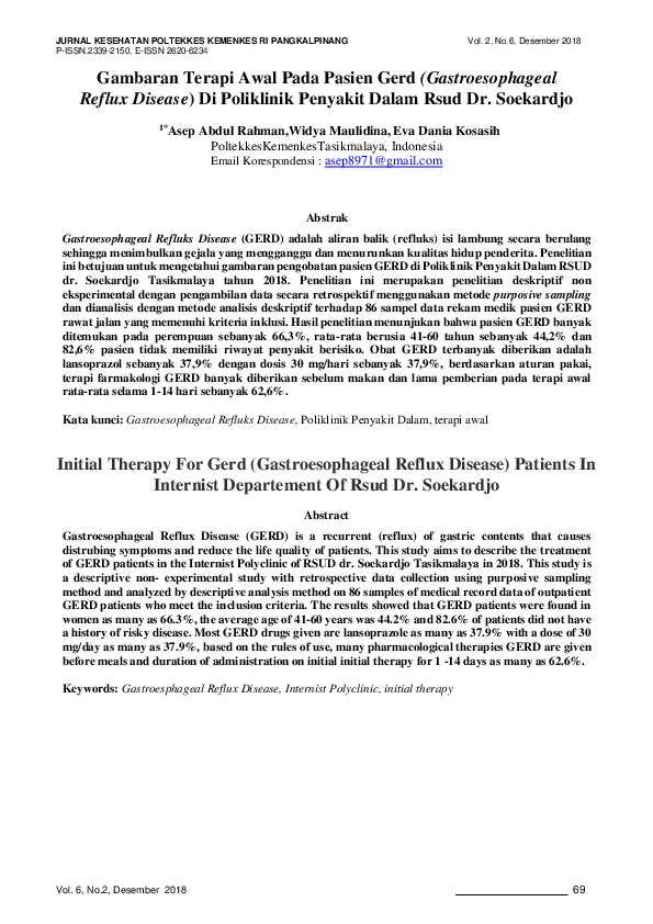 (PDF) TERAPI AWAL PADA PASIEN GERD (GASTROESOPHAGEAL REFLUX DISEASE) DI POLIKLINIK PENYAKIT ...