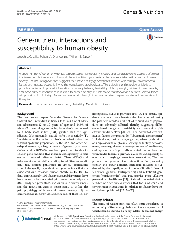 (PDF) Gene-nutrient interactions and susceptibility to human obesity