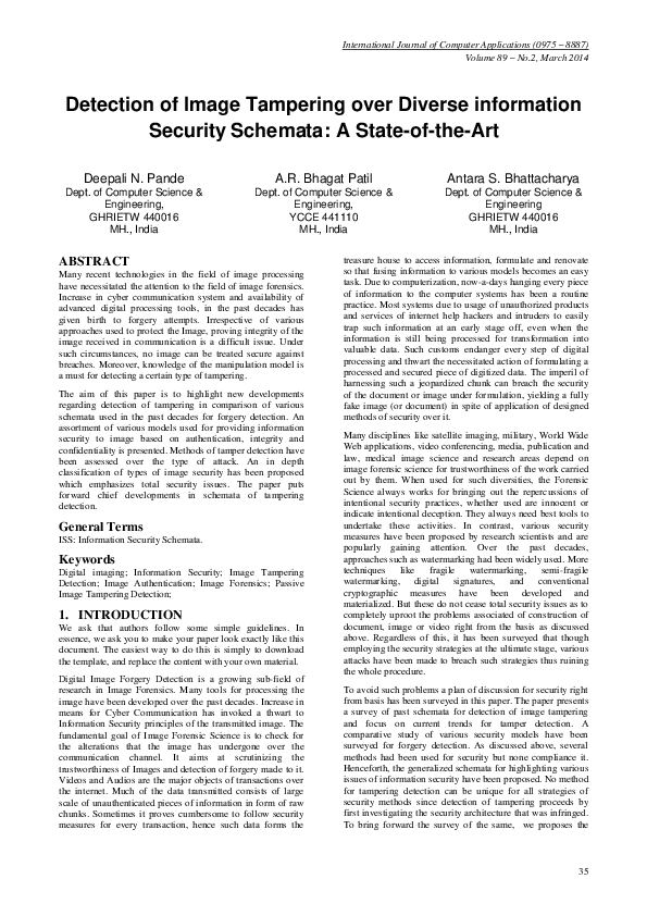 (PDF) Detection of Image Tampering over Diverse information Security ...