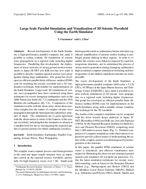 (PDF) Large Scale Parallel Simulation and Visualization of 3D Seismic Wavefield Using the Earth ...