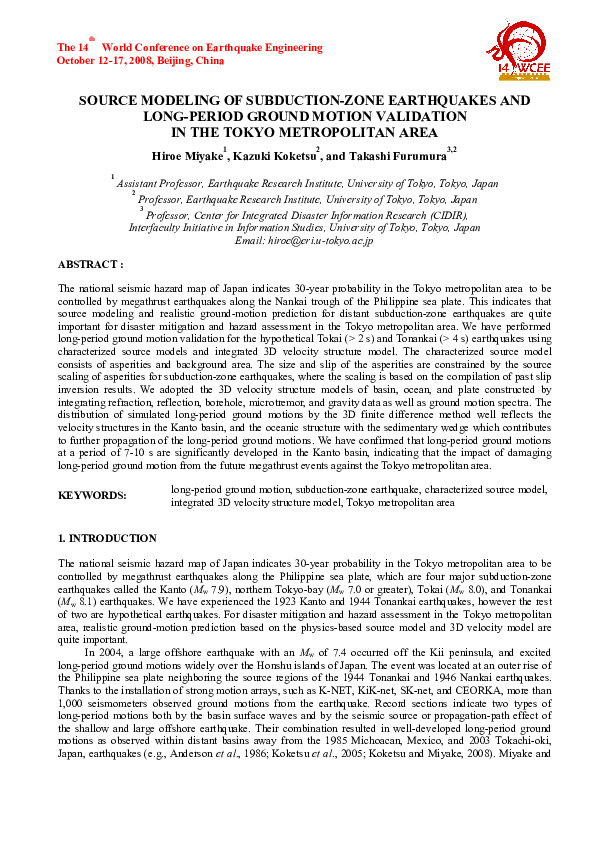 (PDF) Source modeling of subduction-zone earthquakes and long-period ground motion validation in ...