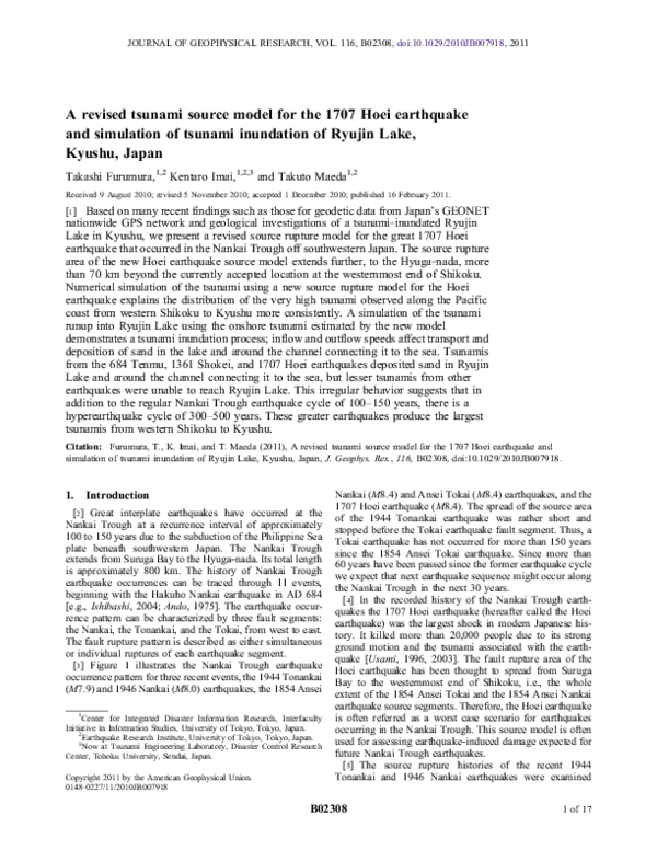 (PDF) A revised tsunami source model for the 1707 Hoei earthquake and ...
