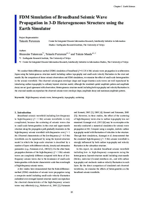 (PDF) FDM Simulation of Broadband Seismic Wave Propagation in 3-D Heterogeneous Structure using ...