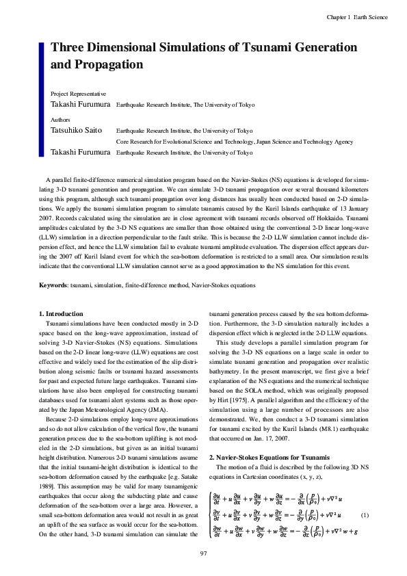 (PDF) Three Dimensional Simulations of Tsunami Generation and Propagation