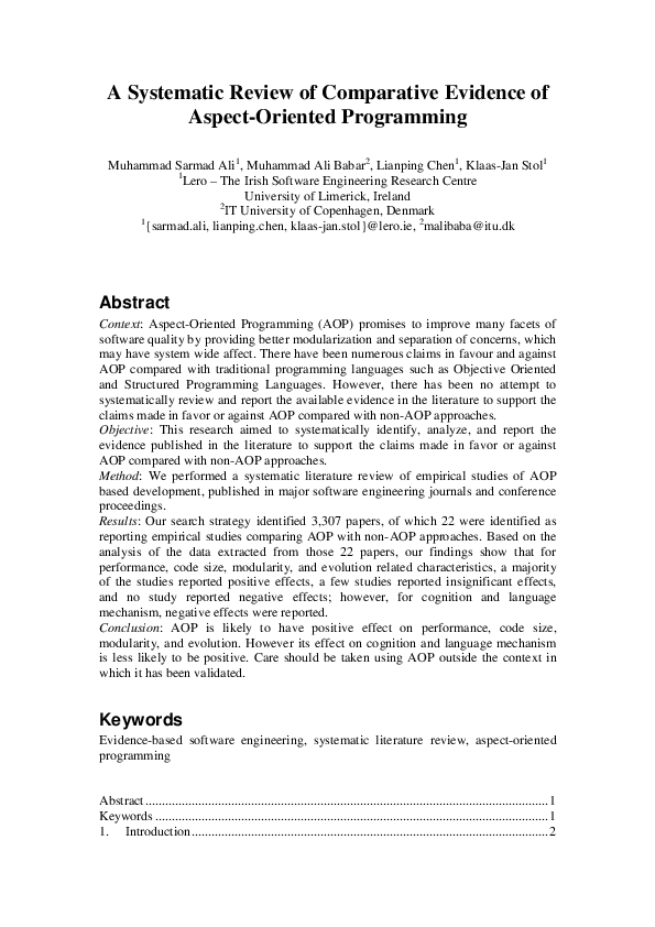 Pdf Systematic Review Of Comparative Evidence Of Aspect Oriented