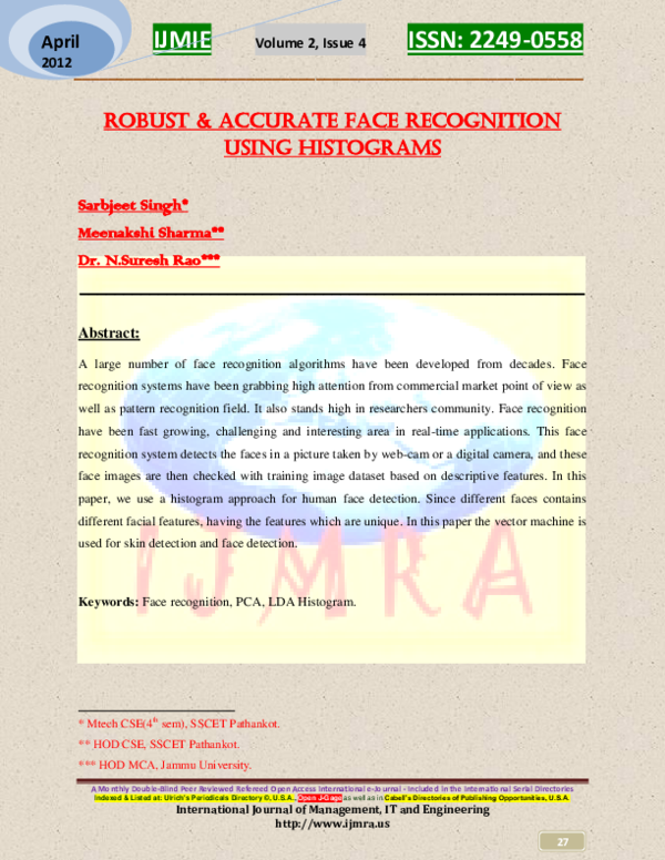(PDF) Robust & Accurate Face Recognition using Histograms