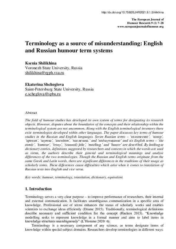 (PDF) Terminology as a source of misunderstanding: English and Russian ...