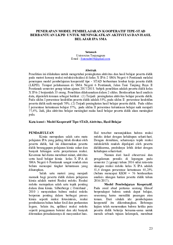(PDF) Penerapan Model Pembelajaran Kooperatif Tipe-Stad Berbantuan LKPD Untuk Meningkatkan ...