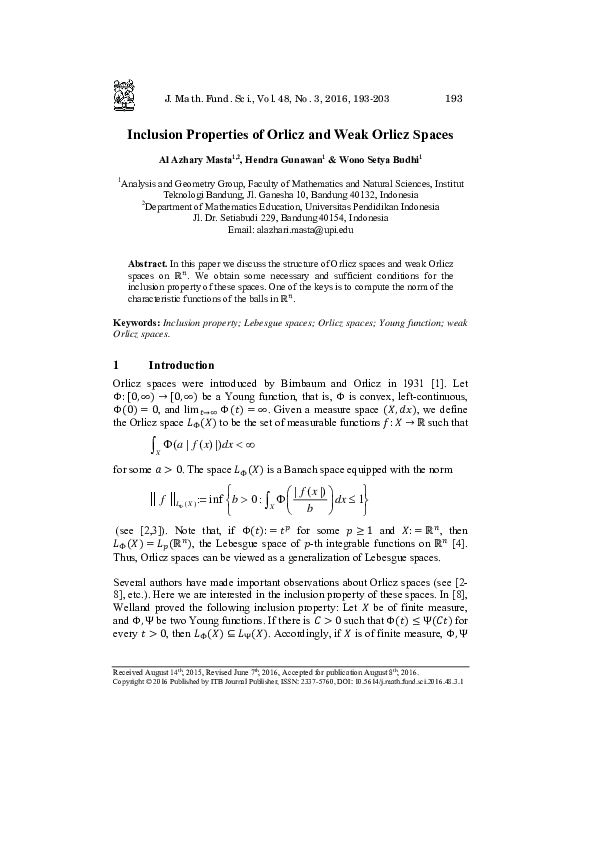 Pdf Inclusion Properties Of Orlicz And Weak Orlicz Spaces