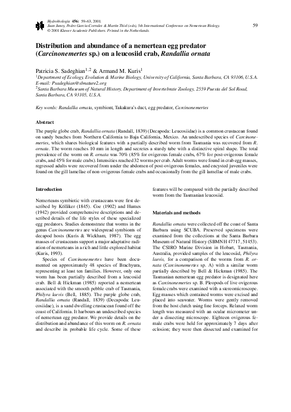 (PDF) Distribution and abundance of a nemertean egg predator ...
