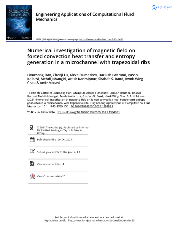 Pdf Numerical Investigation Of Magnetic Field On Forced Convection Heat Transfer And Entropy