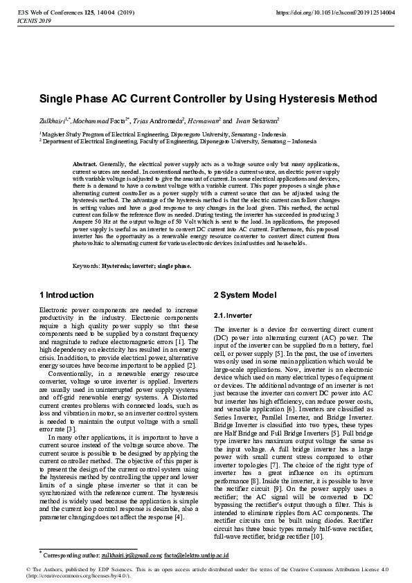 (PDF) Single Phase AC Current Controller by Using Hysteresis Method