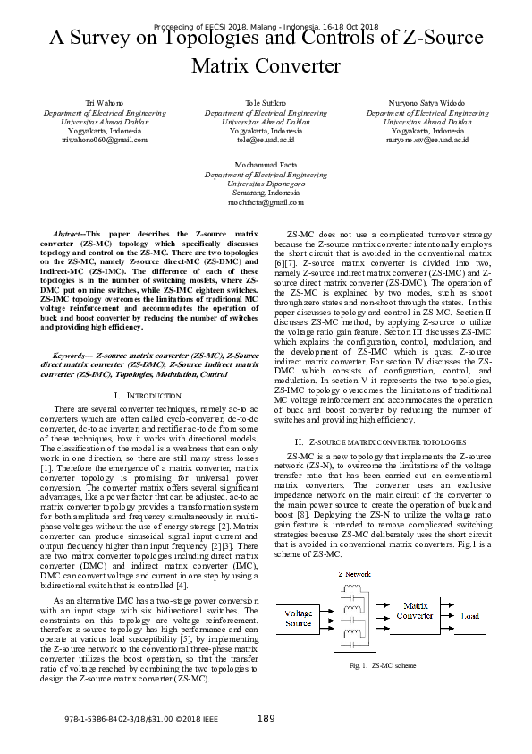 (PDF) A Survey on Topologies and Controls of Z-Source Matrix Converter