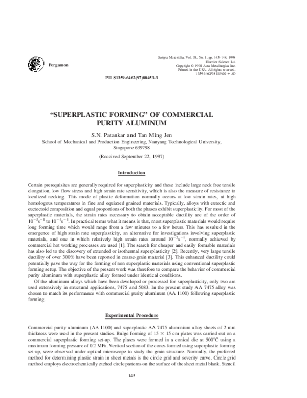 (PDF) “Superplastic Forming” of Commercial Purity Aluminum
