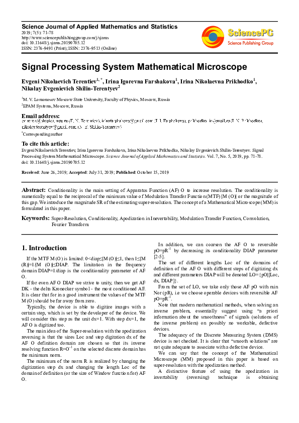 (PDF) Signal Processing System Mathematical Microscope