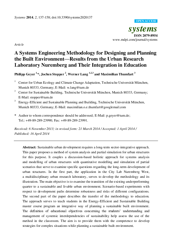 (PDF) A Systems Engineering Methodology for Designing and Planning the ...
