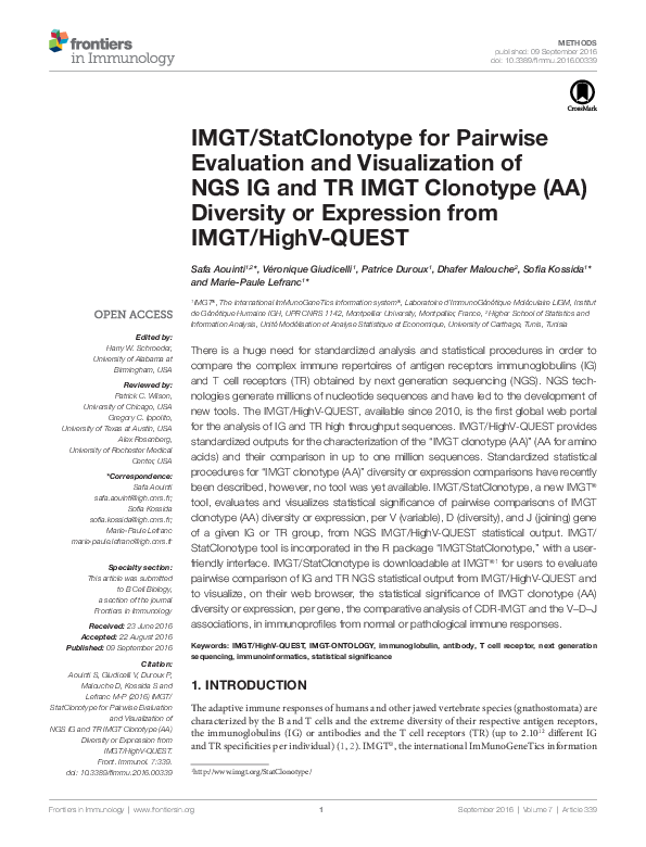 (PDF) IMGT/StatClonotype for Pairwise Evaluation and Visualization of ...