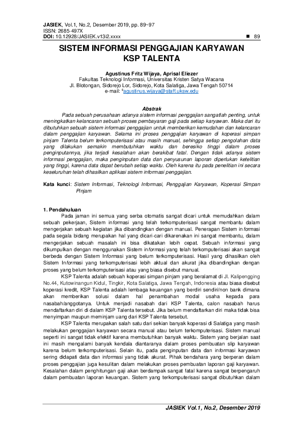 (PDF) Sistem Informasi Penggajian Karyawan KSP Talenta | Agustinus Fritz Wijaya - Academia.edu