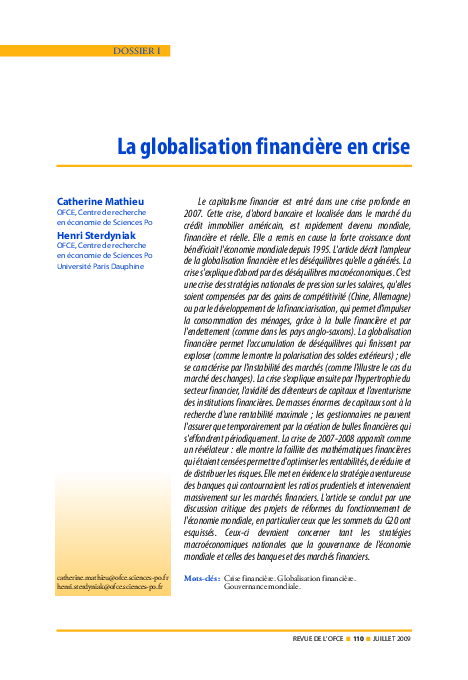 (PDF) La globalisation financière en crise