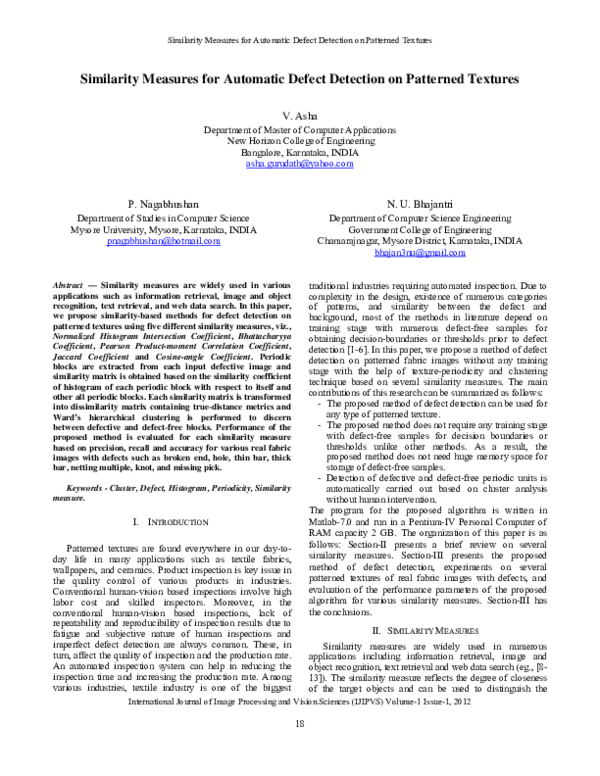 (PDF) Similarity measures for automatic defect detection on patterned textures