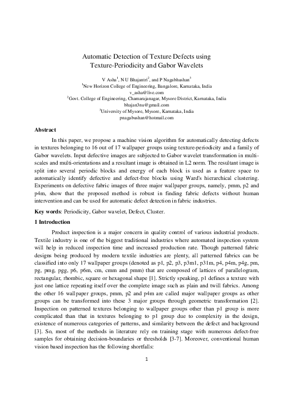 (PDF) Automatic Detection of Texture Defects Using Texture-Periodicity and Gabor Wavelets