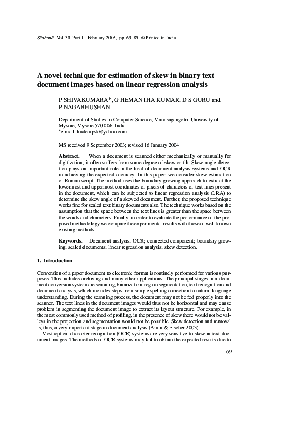 Pdf A Novel Technique For Estimation Of Skew In Binary Text Document Images Based On Linear
