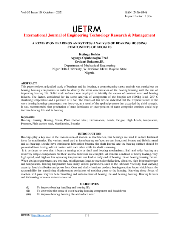 (PDF) REVIEW ON BEARINGS AND STRESS ANALYSIS OF BEARING HOUSING ...