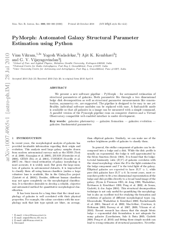 Pdf Pymorph Automated Galaxy Structural Parameter Estimation Using Python 