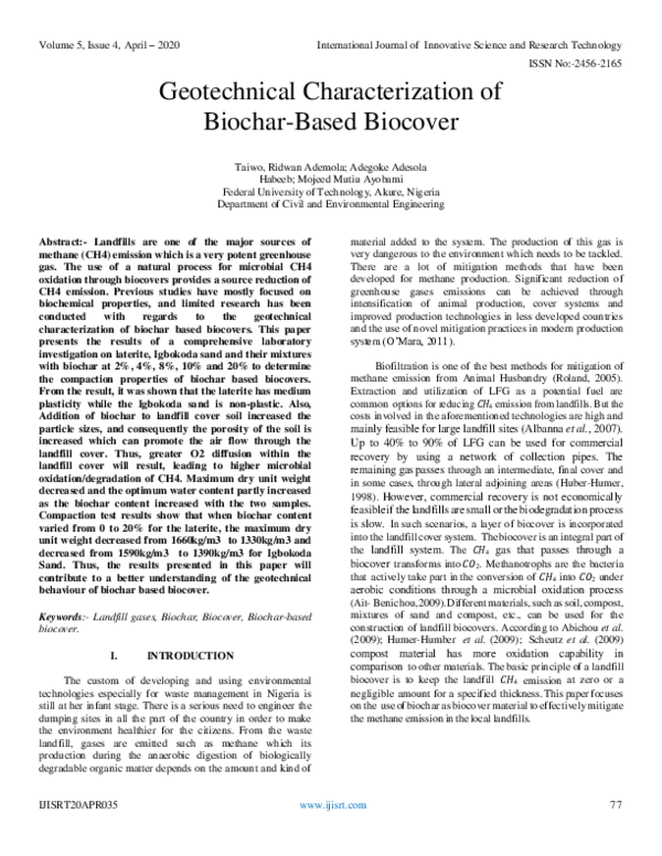 (PDF) Geotechnical Characterization of Biochar-Based Biocover