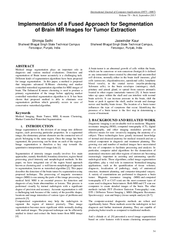 (PDF) Implementation of a Fused Approach for Segmentation of Brain MR ...