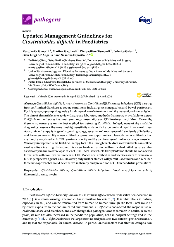 (PDF) Updated Management Guidelines for Clostridioides difficile in ...