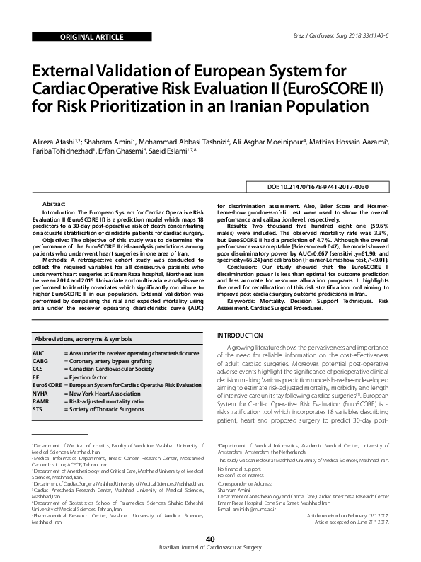 (PDF) External Validation of European System for Cardiac Operative Risk ...
