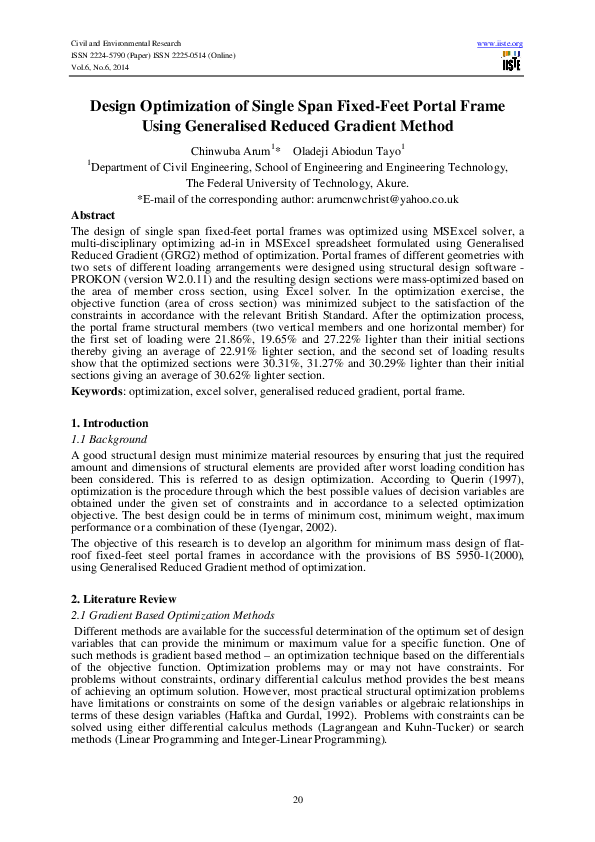 (PDF) Design Optimization of Single Span Fixed-Feet Portal Frame Using Generalised Reduced ...