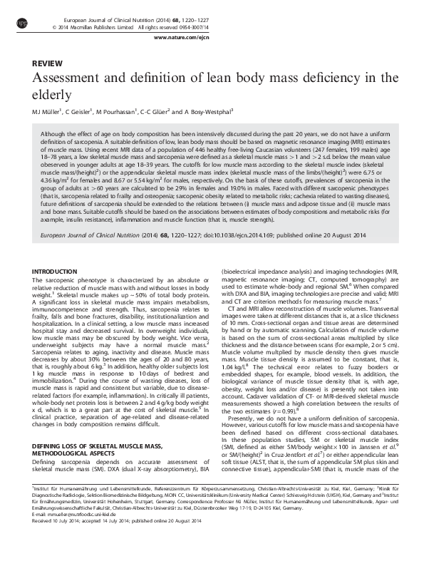 (PDF) Assessment and definition of lean body mass deficiency in the elderly