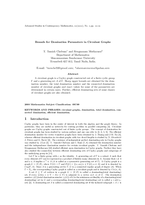 (PDF) Bounds for domination parameters in circulant graphs