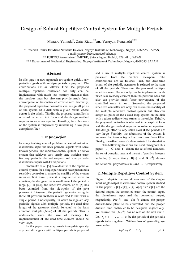 (PDF) Discrete-time repetitive control system with multiple periods