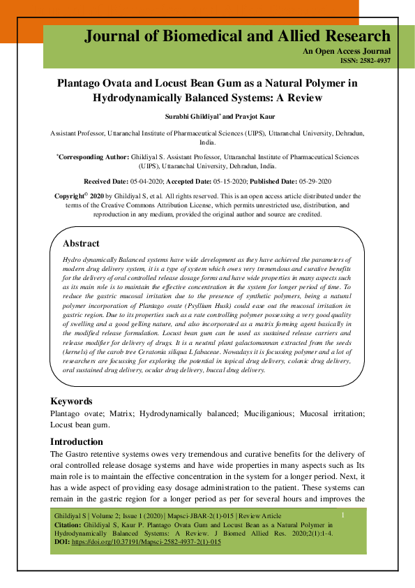 (PDF) Plantago Ovata and Locust Bean Gum as a Natural Polymer in ...