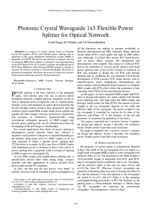 (PDF) Photonic Crystal Waveguide 1x3 Flexible Power Splitter for ...