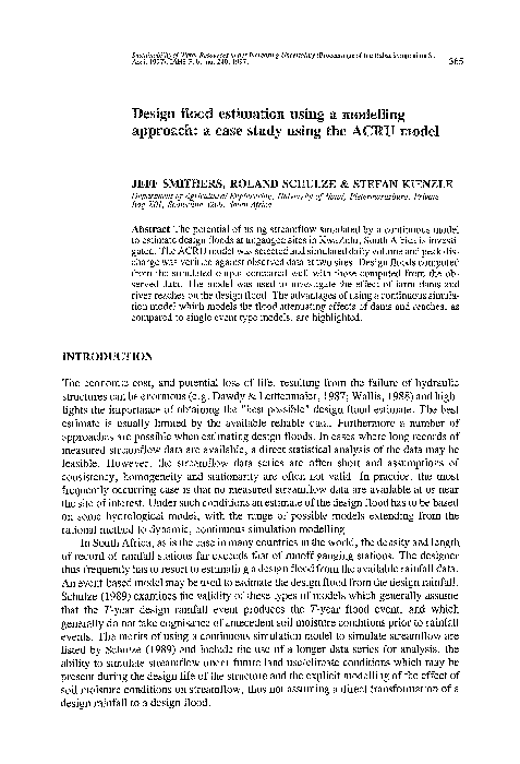 (PDF) Design flood estimation using a modelling approach: A case study using the ACRU model
